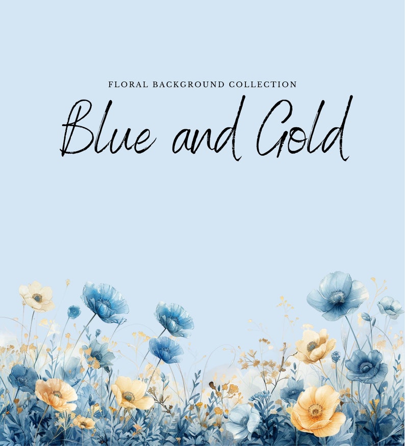 Watercolor Blue and Gold Flowers Clipart Floral Background Collection ...