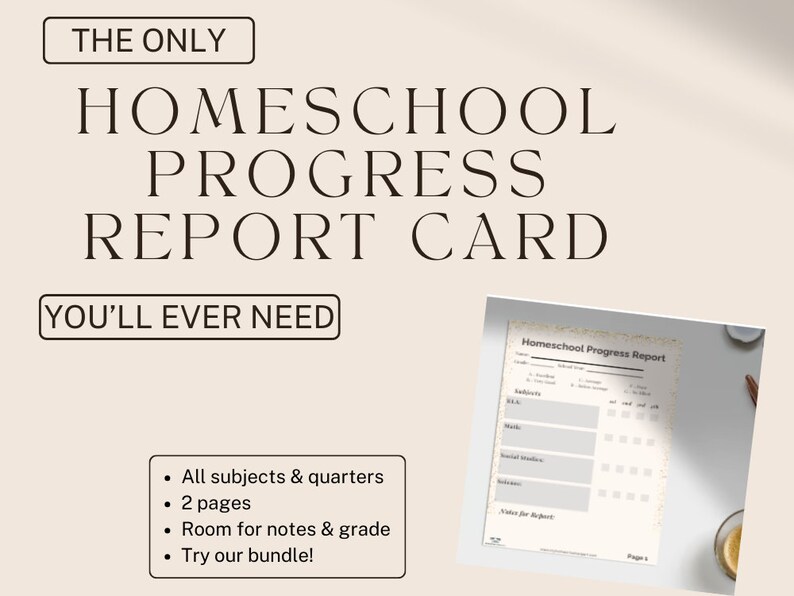 Homeschool Progress Report Card - Etsy