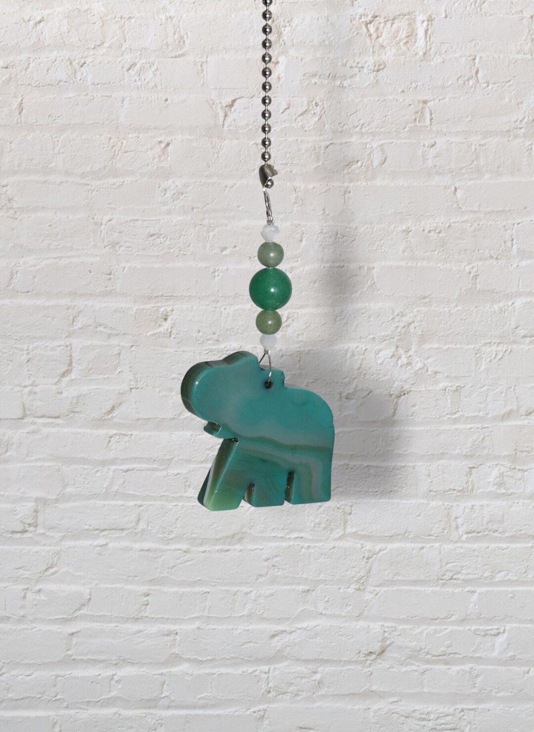 Agate Elephant Fan Pull: Green Gemstone Charm - Etsy