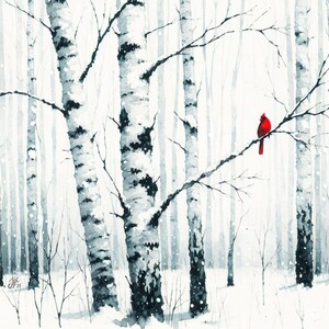 Sole Red Cardinal Winter - Digital Watercolor on Canvas - Several Sizes ...