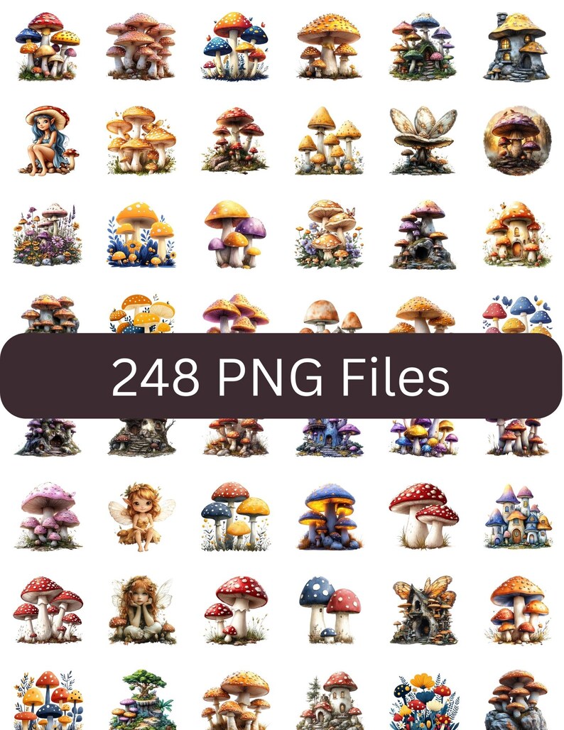 Fairy Mushroom Clipart Bundle, 248 PNG Instant Download, Commercial Use ...