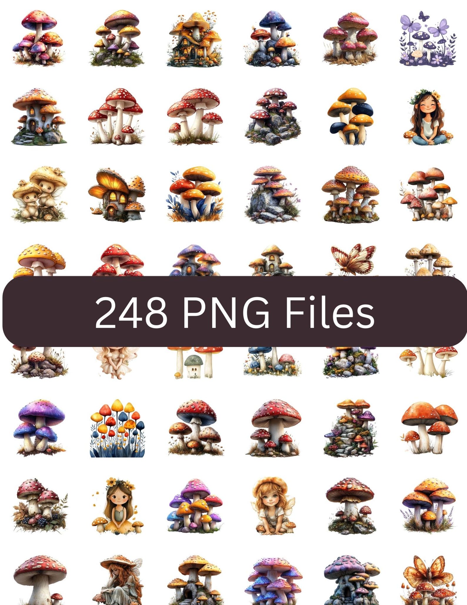 Fairy Mushroom Clipart Bundle, 248 PNG Instant Download, Commercial Use ...