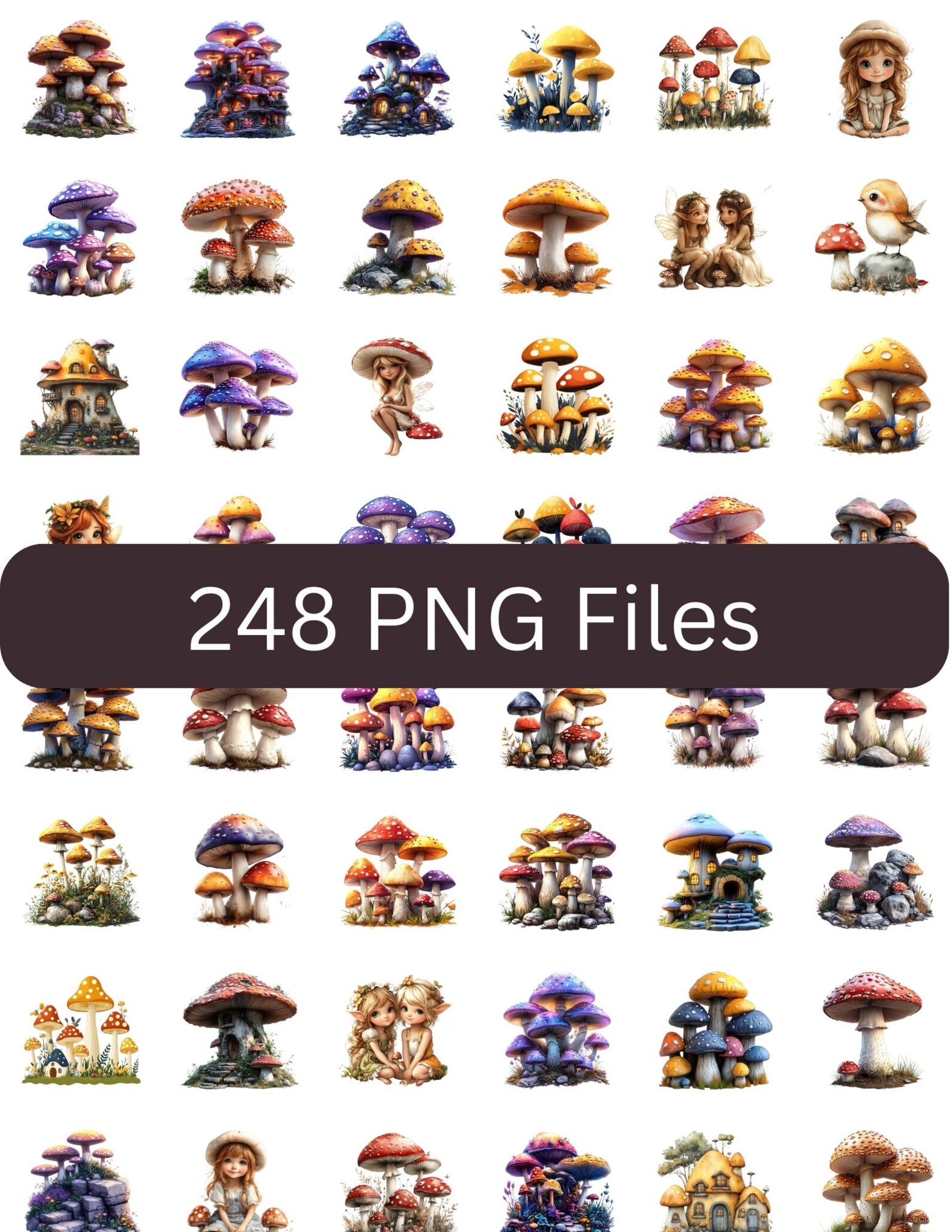 Fairy Mushroom Clipart Bundle, 248 PNG Instant Download, Commercial Use ...