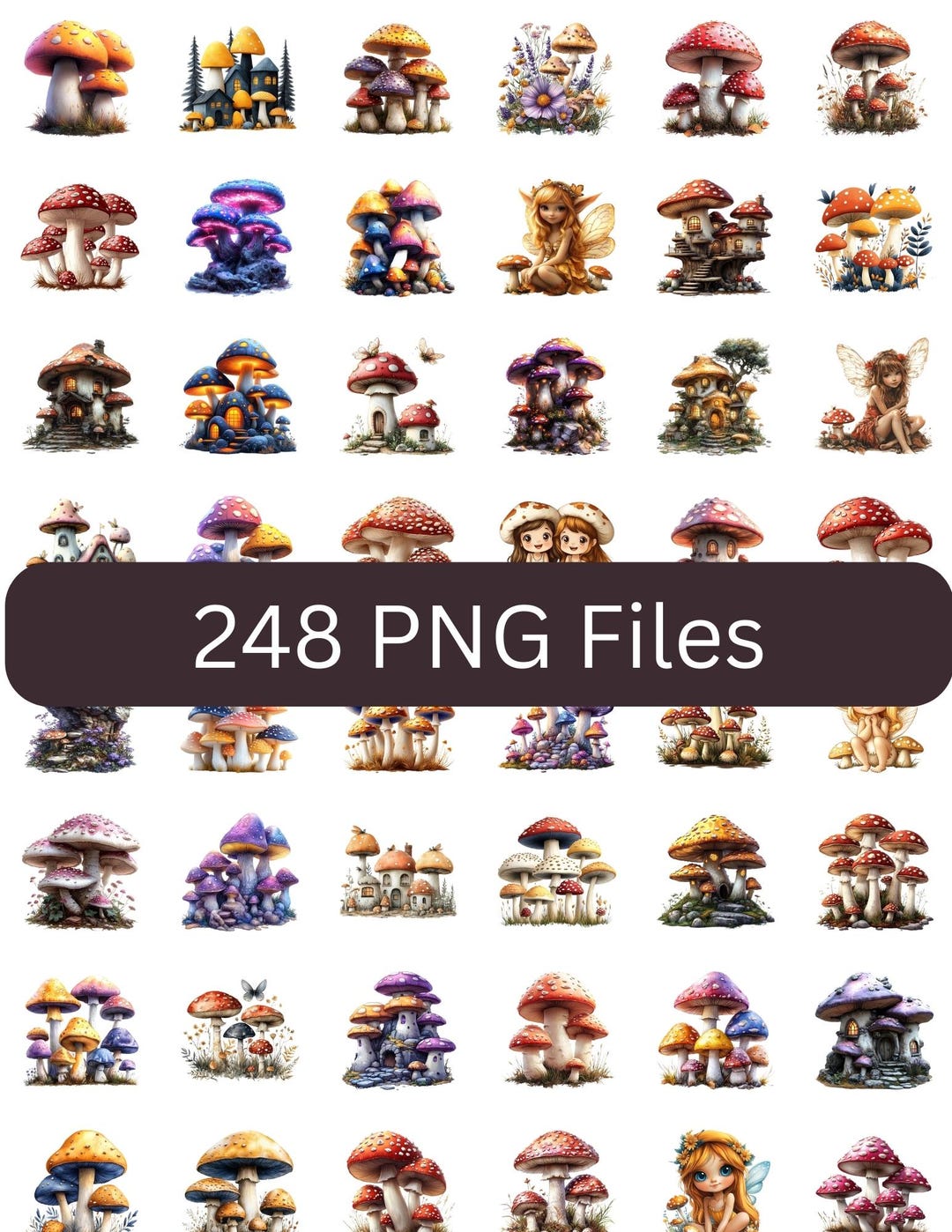 Fairy Mushroom Clipart Bundle, 248 PNG Instant Download, Commercial Use ...