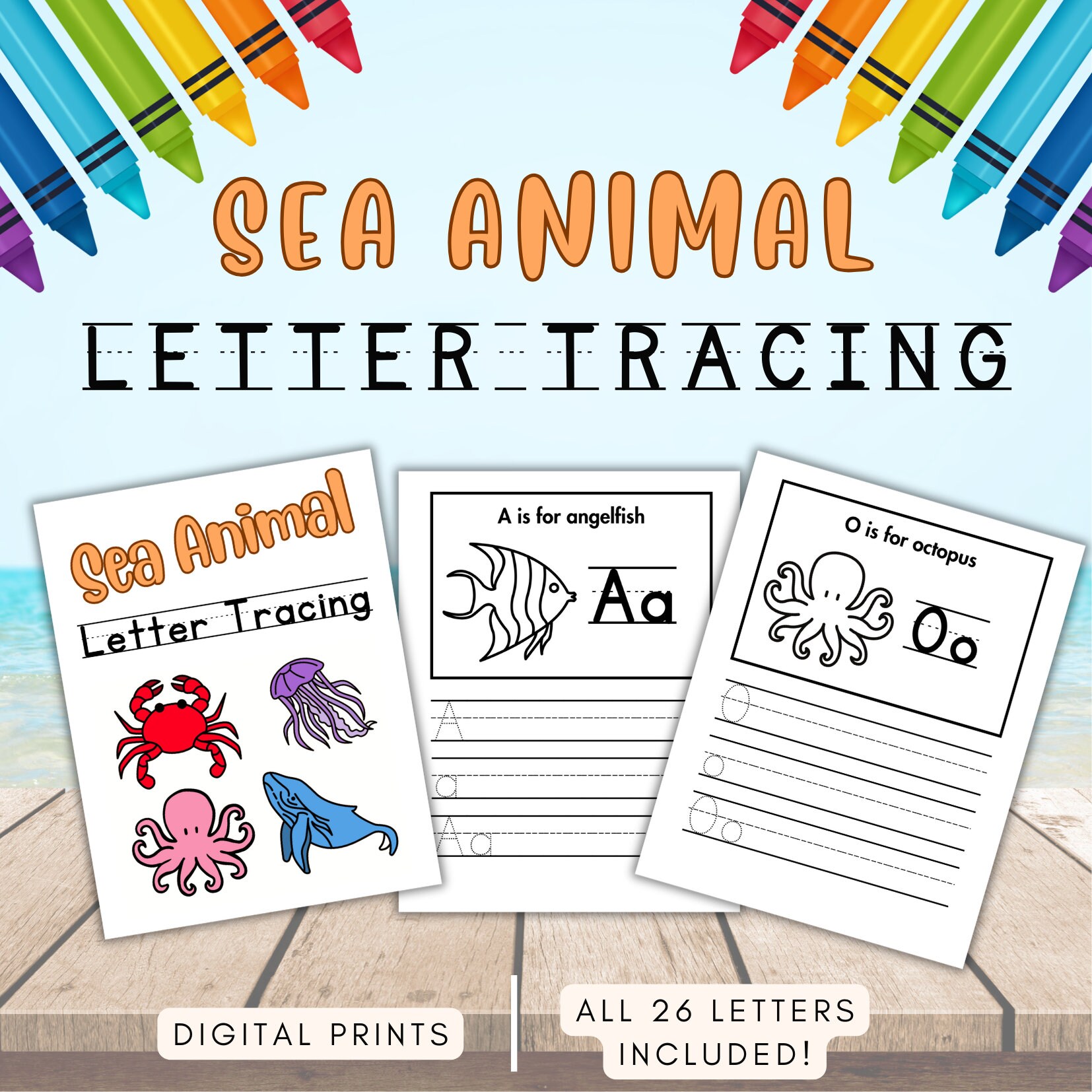 Printable Sea Animal Letter Tracing Coloring Book Homeschool Resources ...