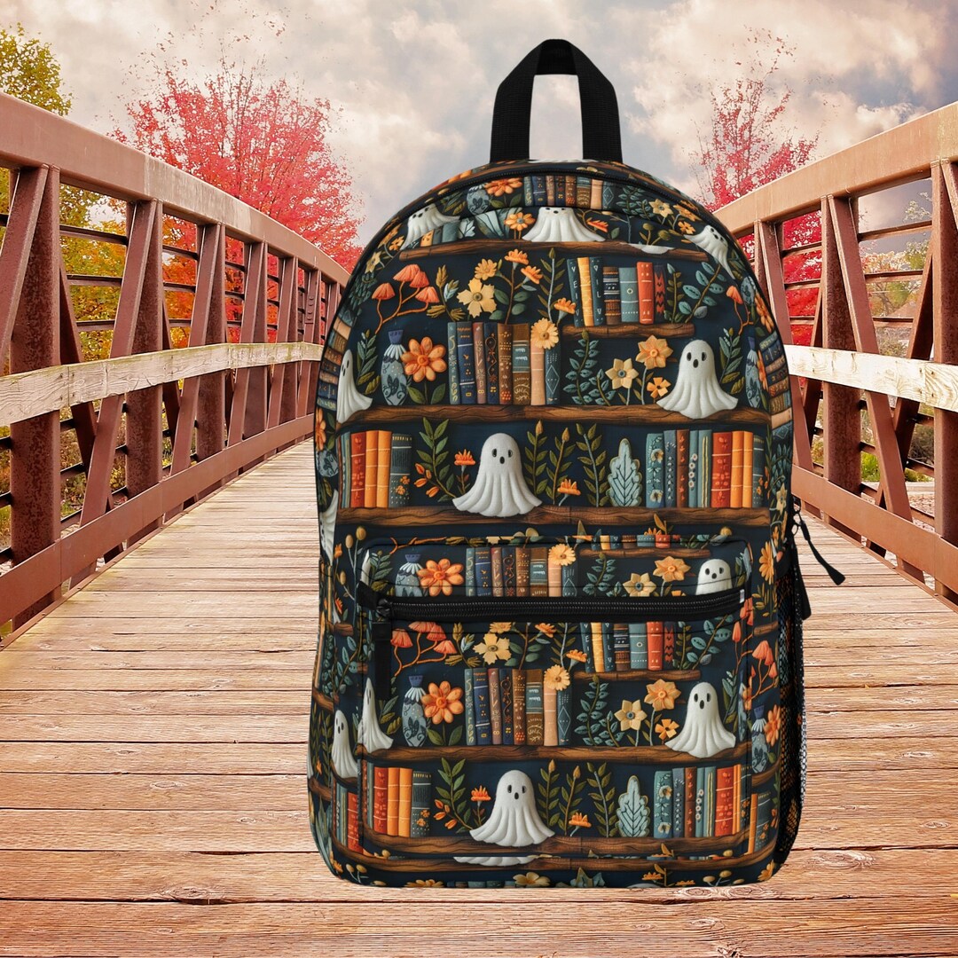 Bookshelves Ghosts Wildflowers Backpack Gift for Book Lovers Halloween ...