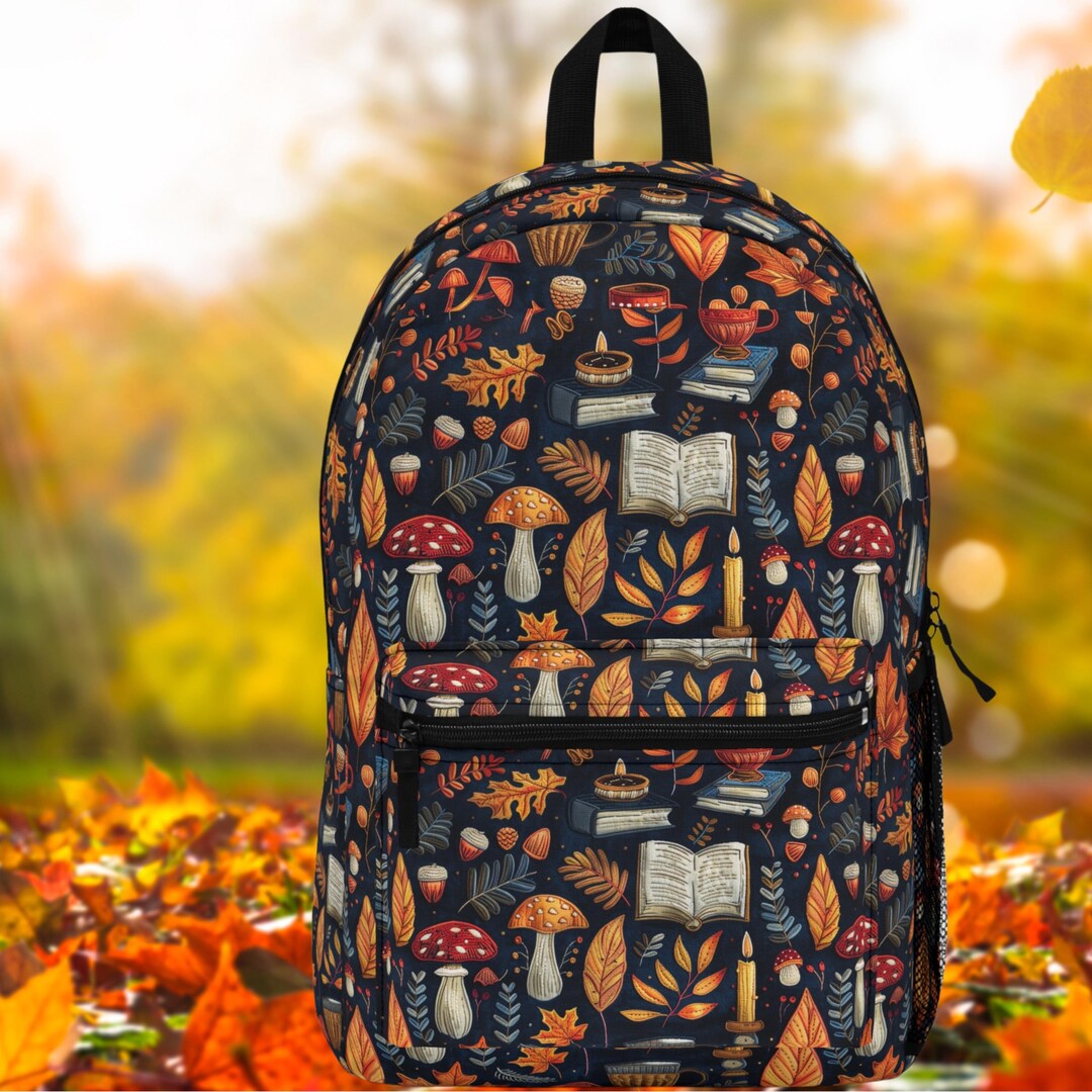 Mushrooms Fall Leaves Backpack Gift for Book Lovers School Backpack 3D ...
