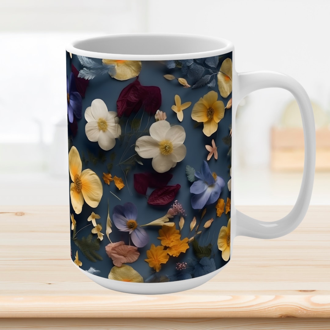 Pressed Flower Mug Boho Wildflowers Coffee Mug Botanical Tea Cup Flower ...