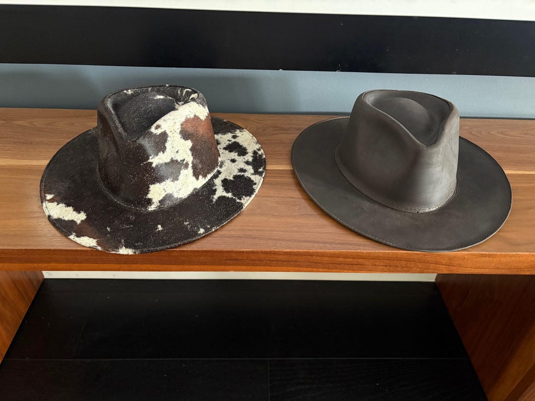 2 Leather/cowhide Hats. Handmade. Cowboy Hat. Western Hat. Boho Hat ...