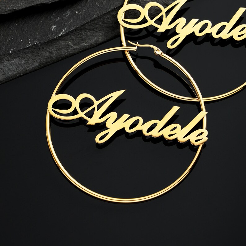 Personalized Name Hoop Earrings, Custom Gold Hoops, Large and Small ...
