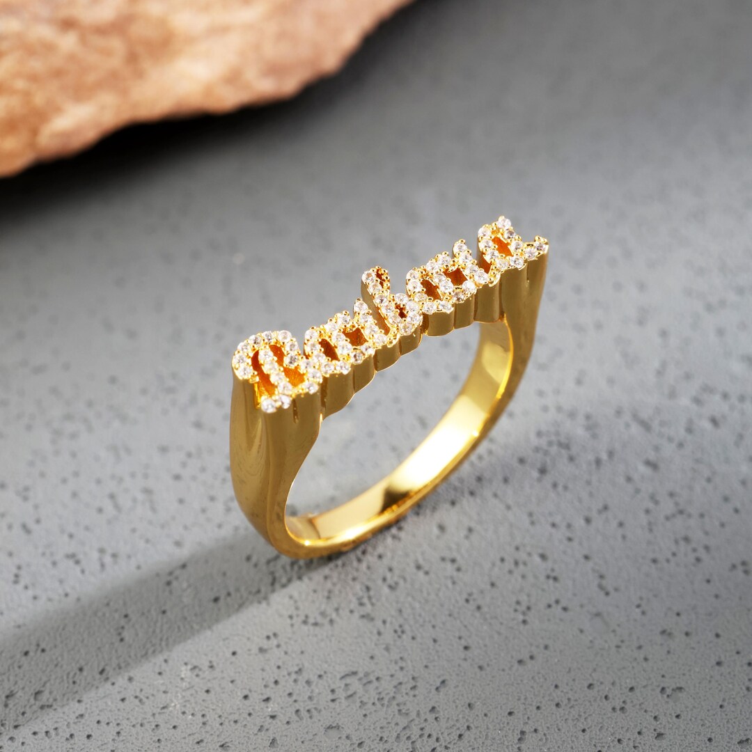 Gold Diamond Name Ring, Silver Pave Name Ring, High Quality Zircon ...