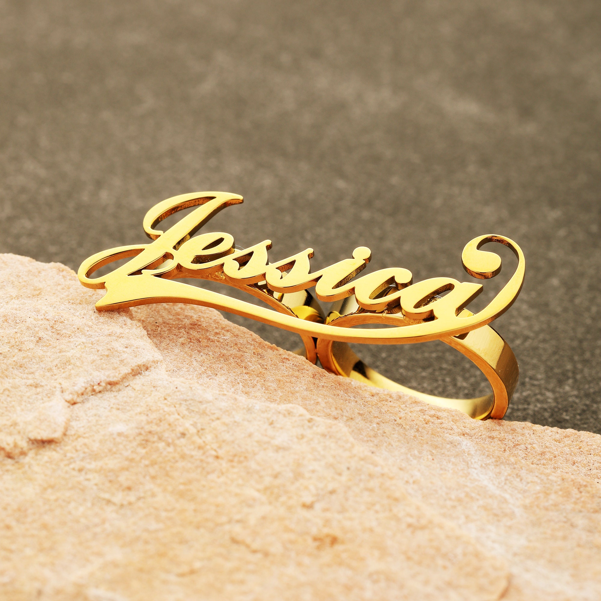 Custom Two Finger Name Ring, Nameplate Ring, 3D Name Finger Ring ...