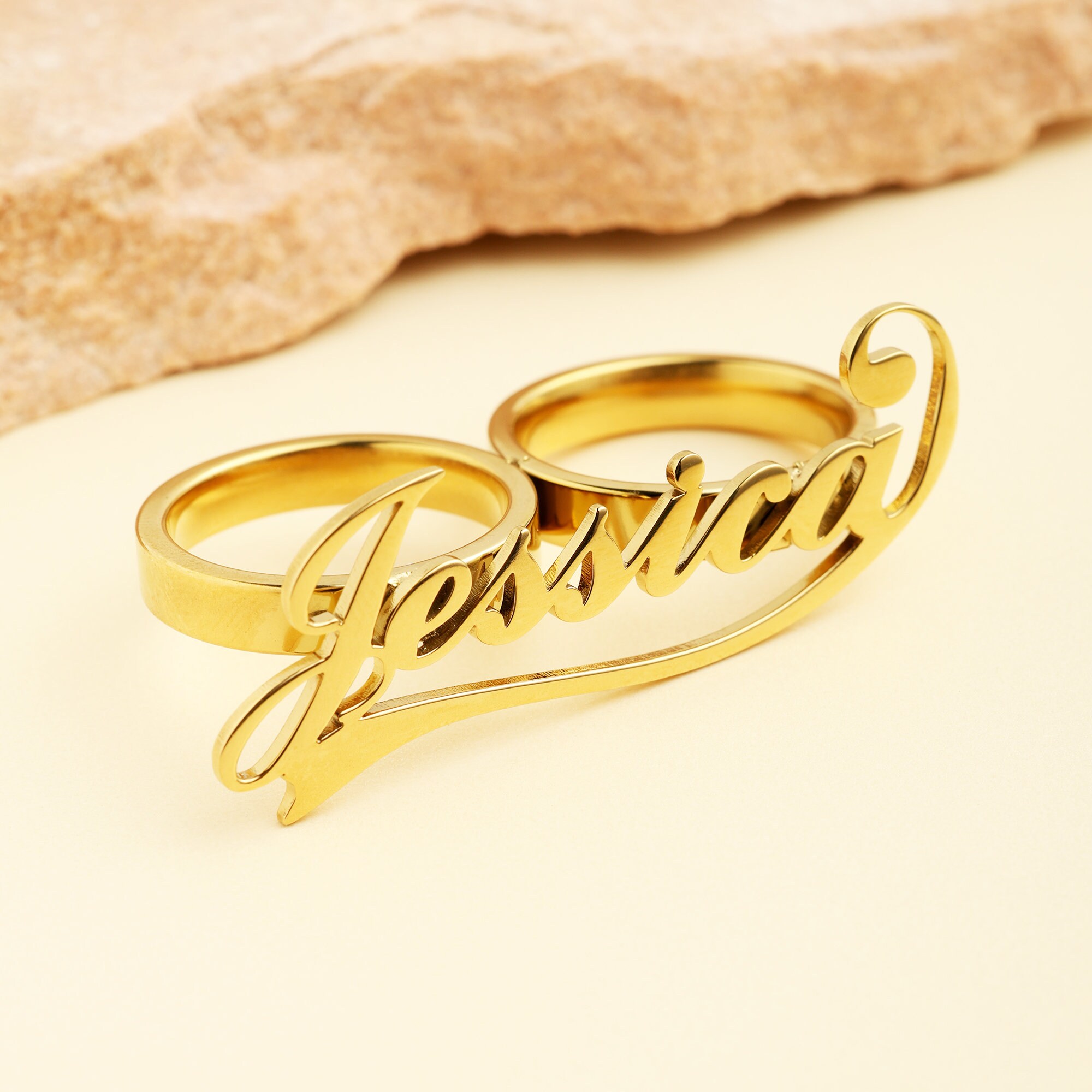 Custom Two Finger Name Ring, Nameplate Ring, 3D Name Finger Ring ...