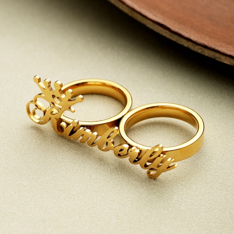 Two Finger Ring, Double Name Ring, Custom Name Ring, Personalized ...