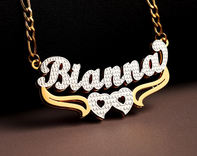 Double-layer Two-tone Name Necklace, Nameplate With Heart Pendant ...