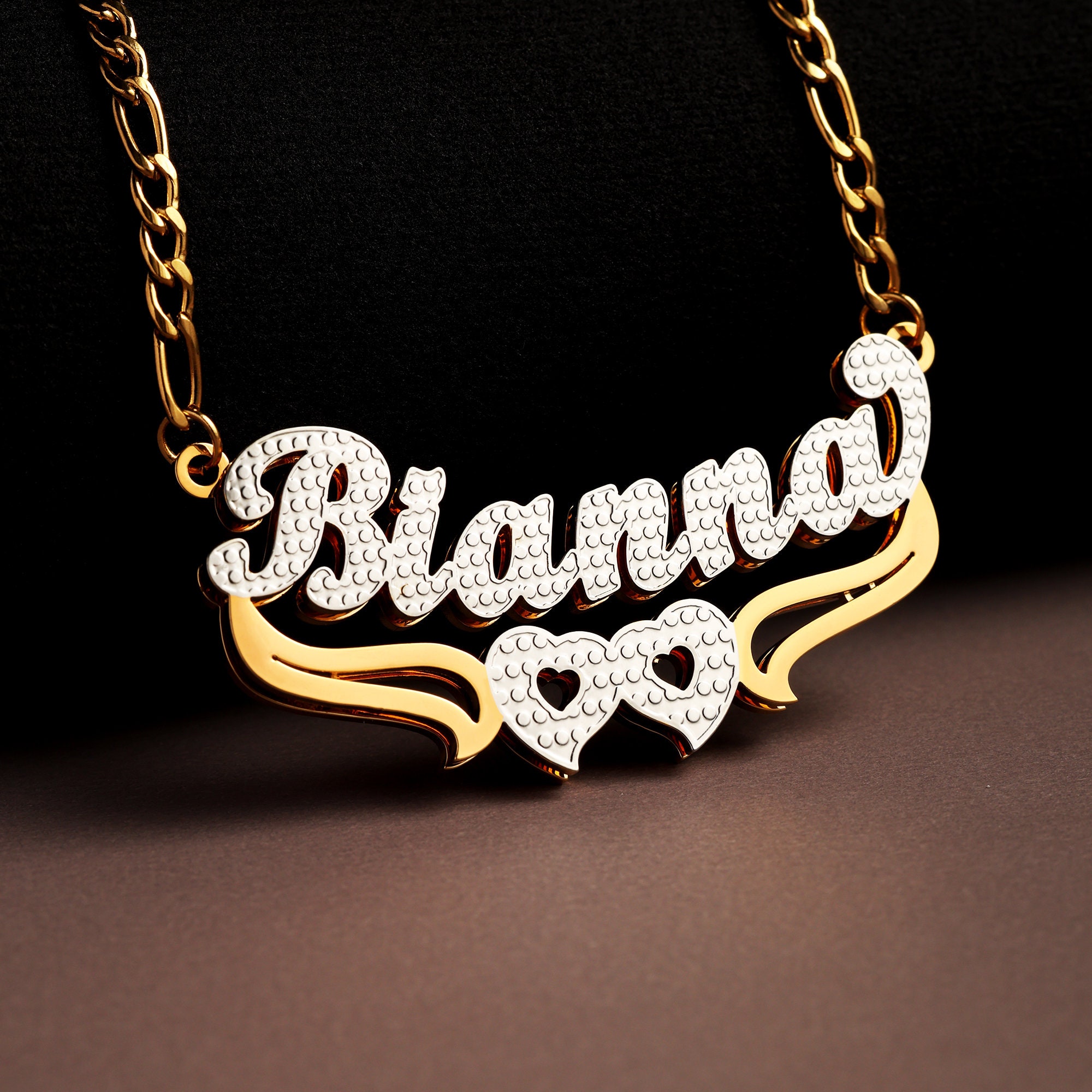 Double-layer Two-tone Name Necklace, Nameplate With Heart Pendant ...