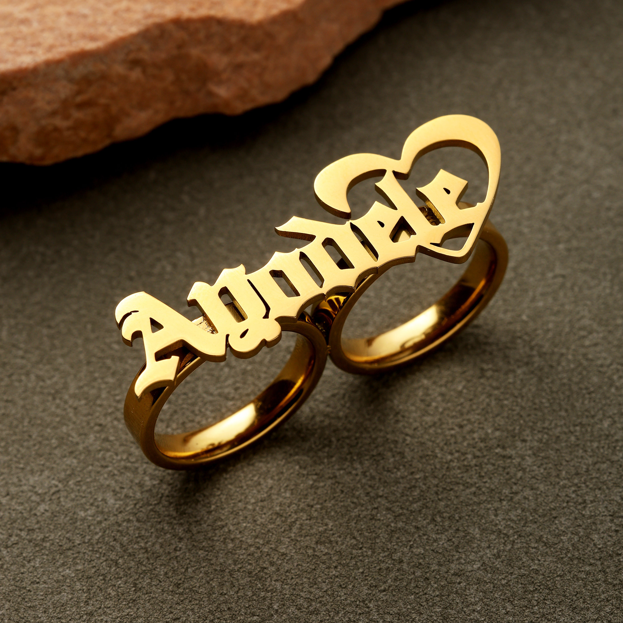 Custom Two Fingers Ring, Double Finger Ring, Nameplate Ring ...