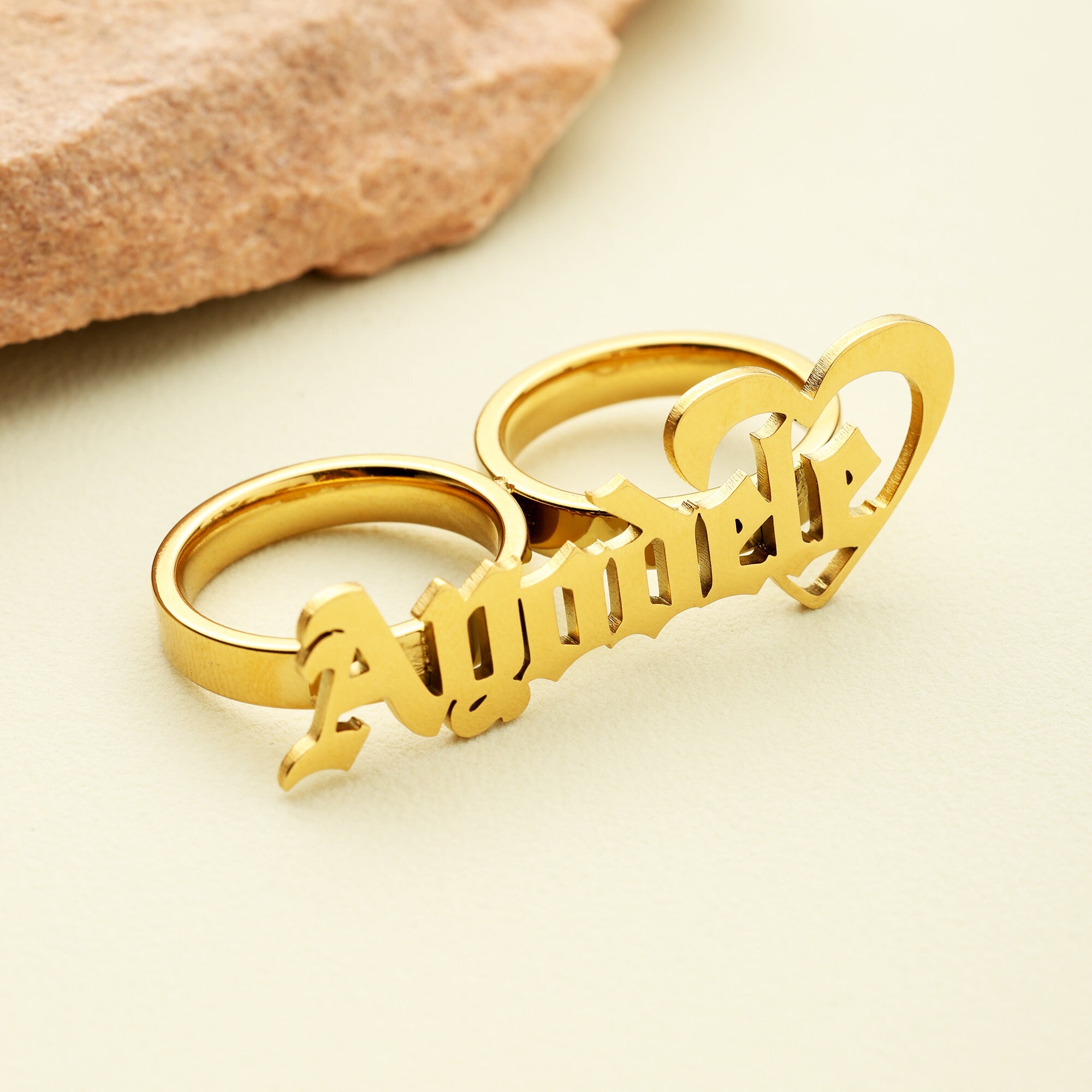 Custom Two Fingers Ring, Double Finger Ring, Nameplate Ring ...