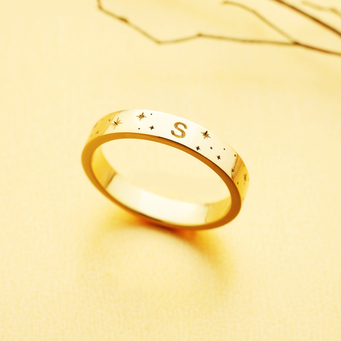 Moon and Stars Ring, Custom Initial Ring, Crescent Moon Ring, Moon Star ...