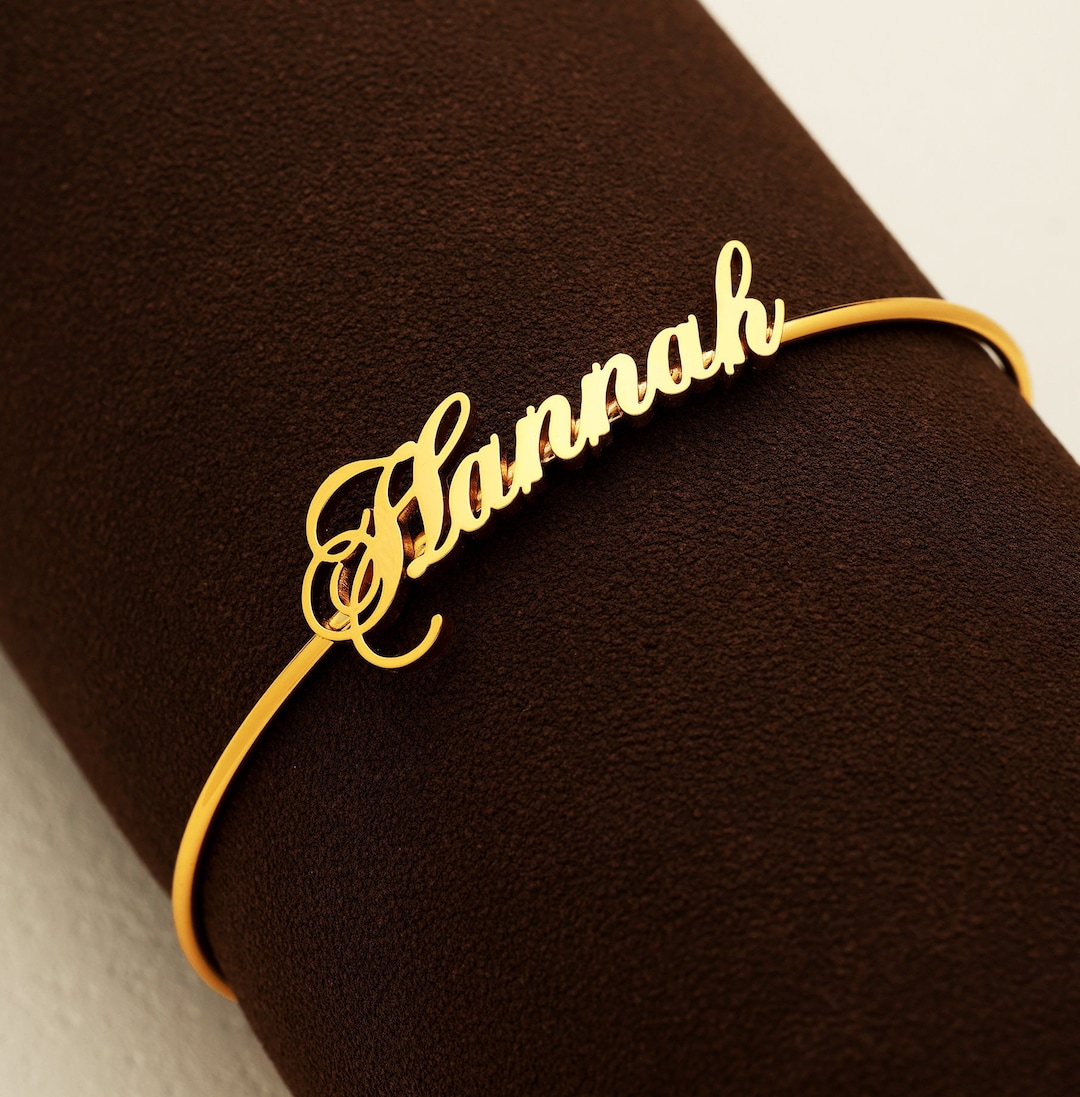 Personalized Name Bracelet Bangle, Custom Name Bangle, Gold Name Cuff ...