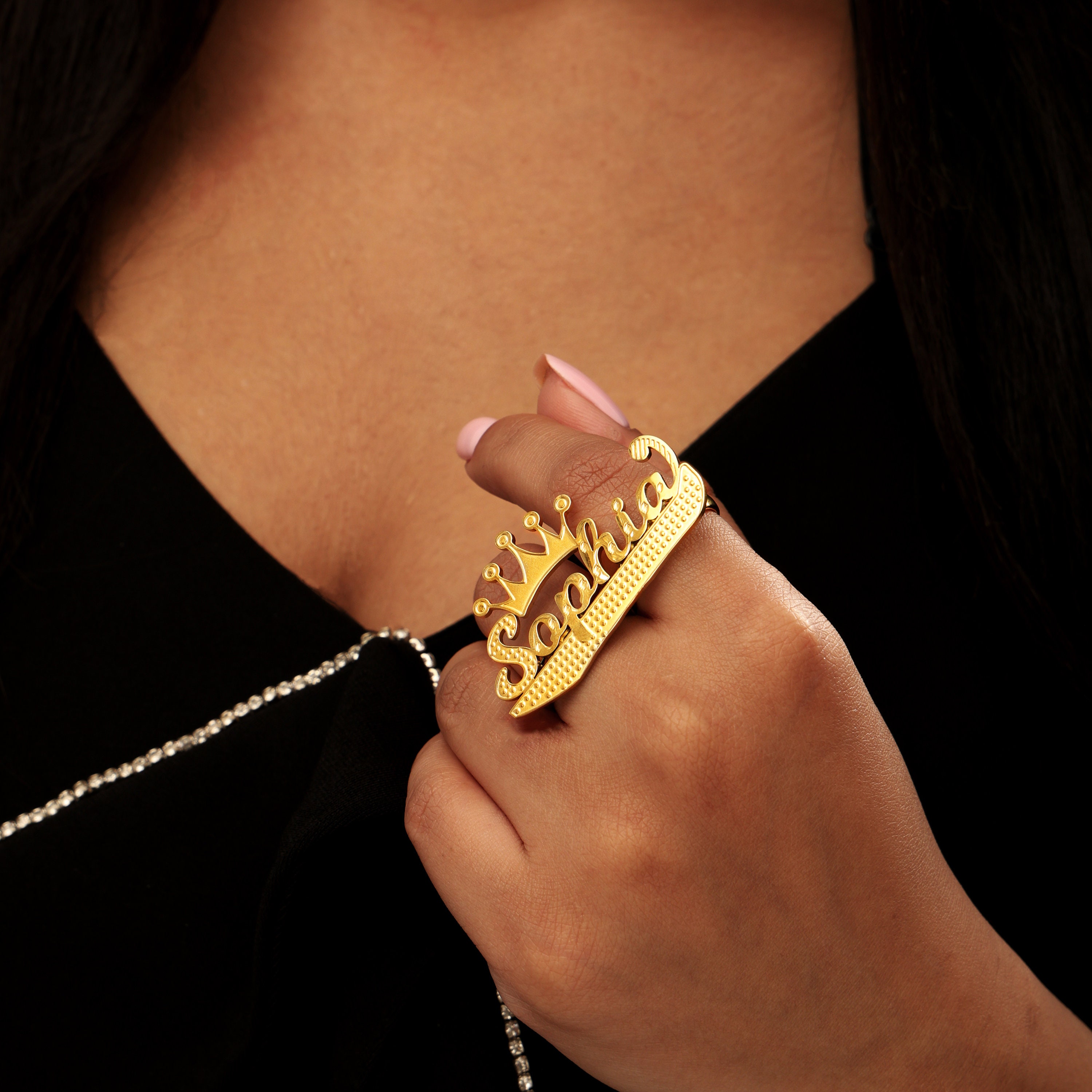 Custom Name Ring, Classic Two Finger Ring, Personalized Nameplate Ring ...