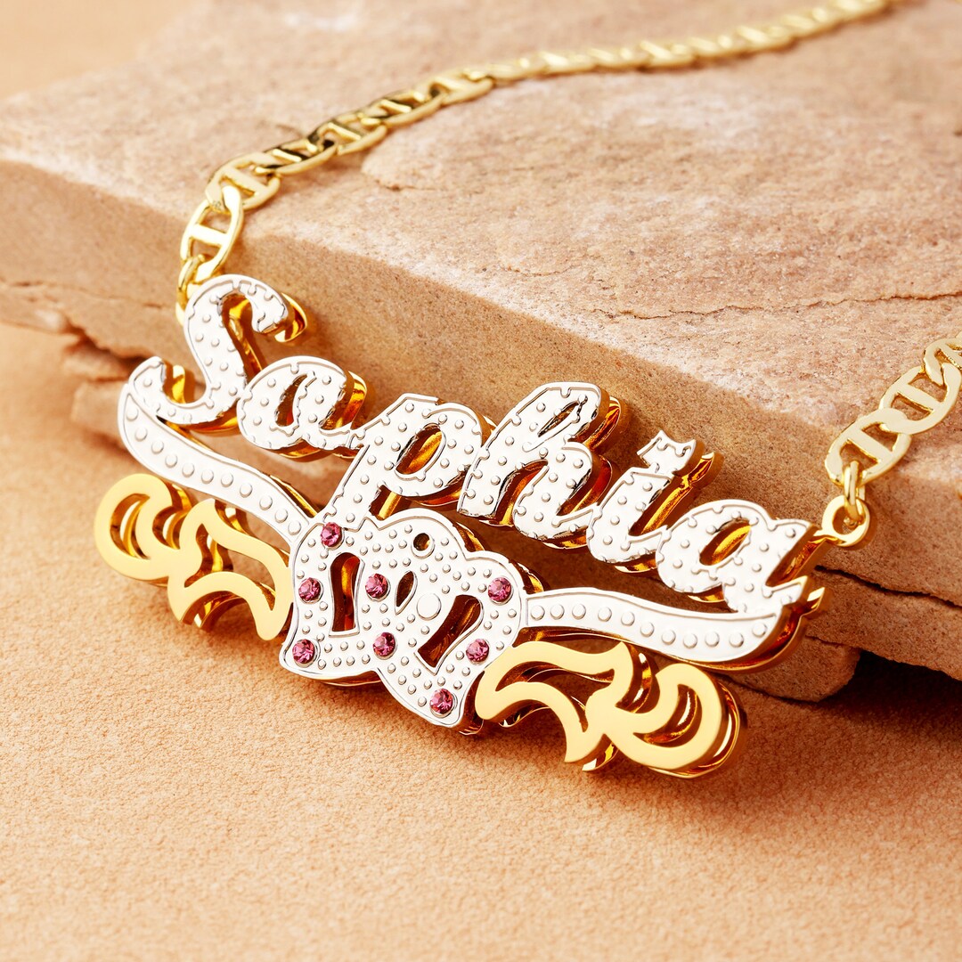 Gold Plated Custom Name Necklace, Personalized Name Plate Necklace ...