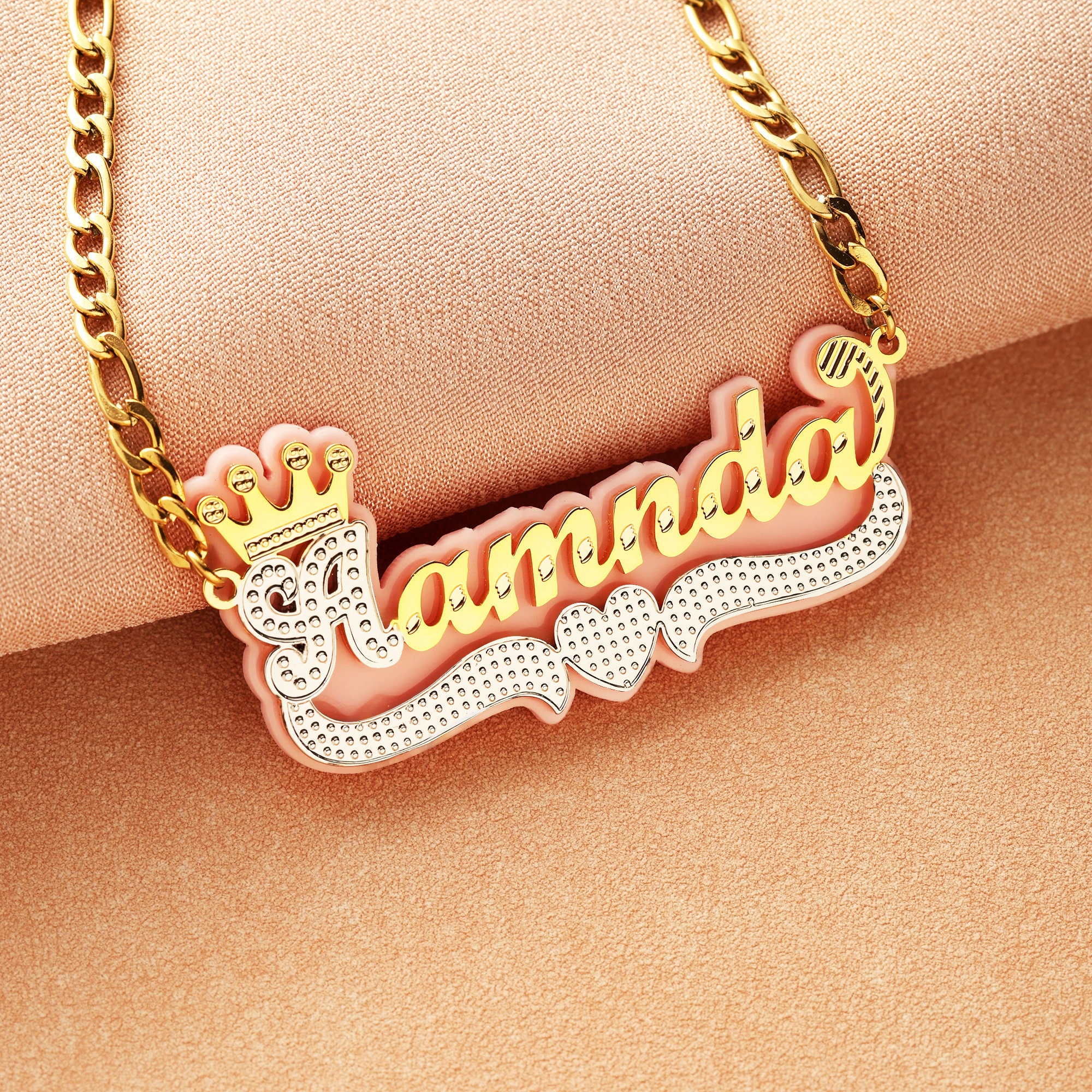 Custom 2 Tone Nameplate With Crown, Personalized Double Color Gold Name ...