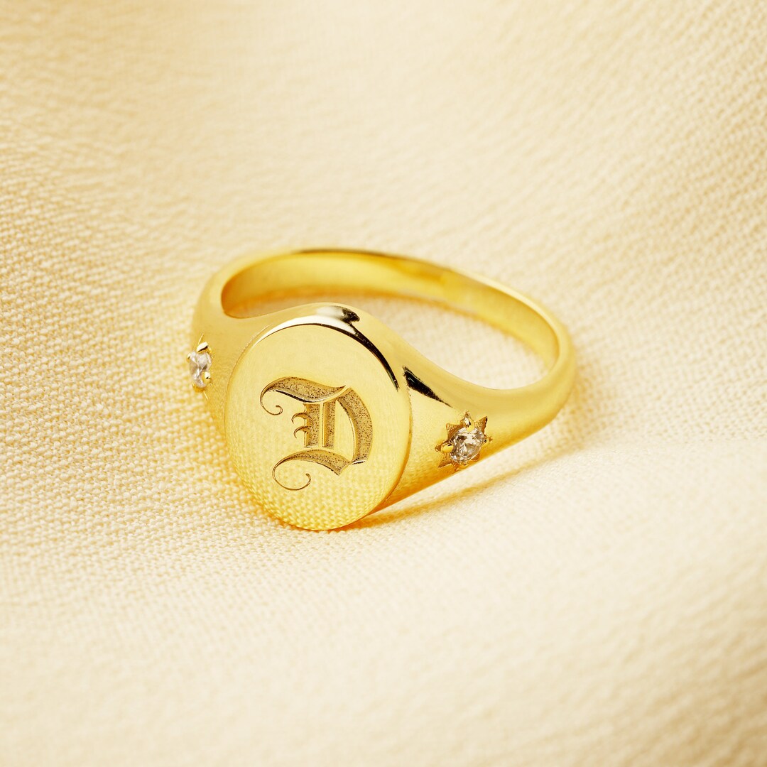 Old English Initial Ring, Vintage Gothic Ring, Custom Signet Ring ...