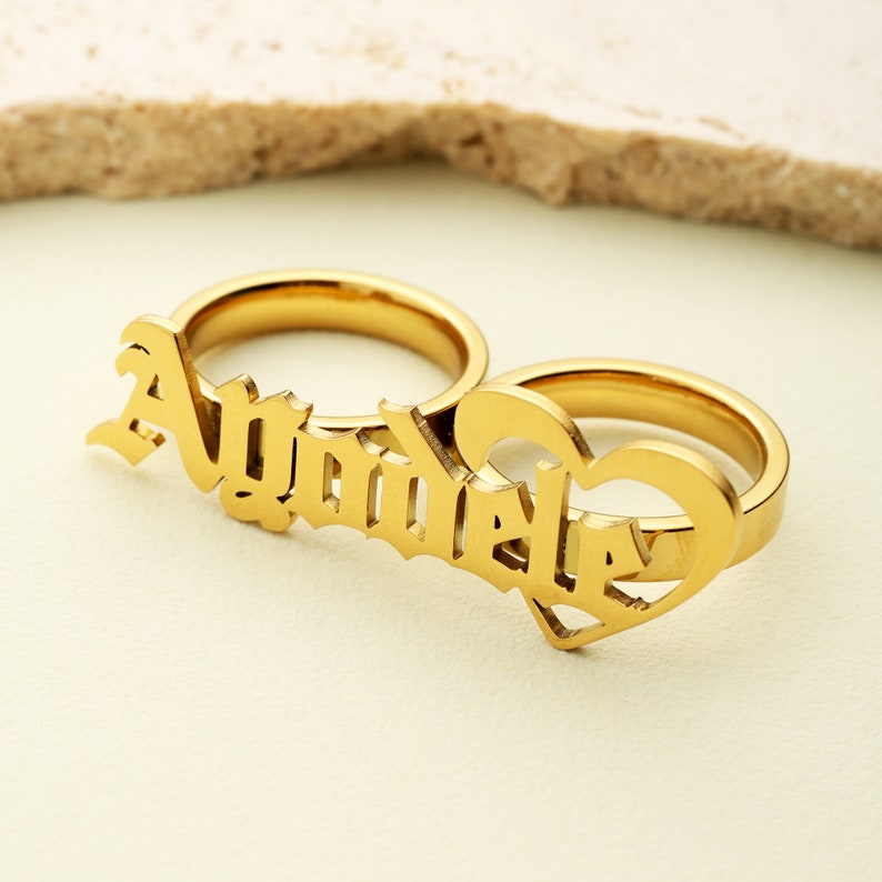 Custom Two Fingers Ring, Double Finger Ring, Nameplate Ring ...
