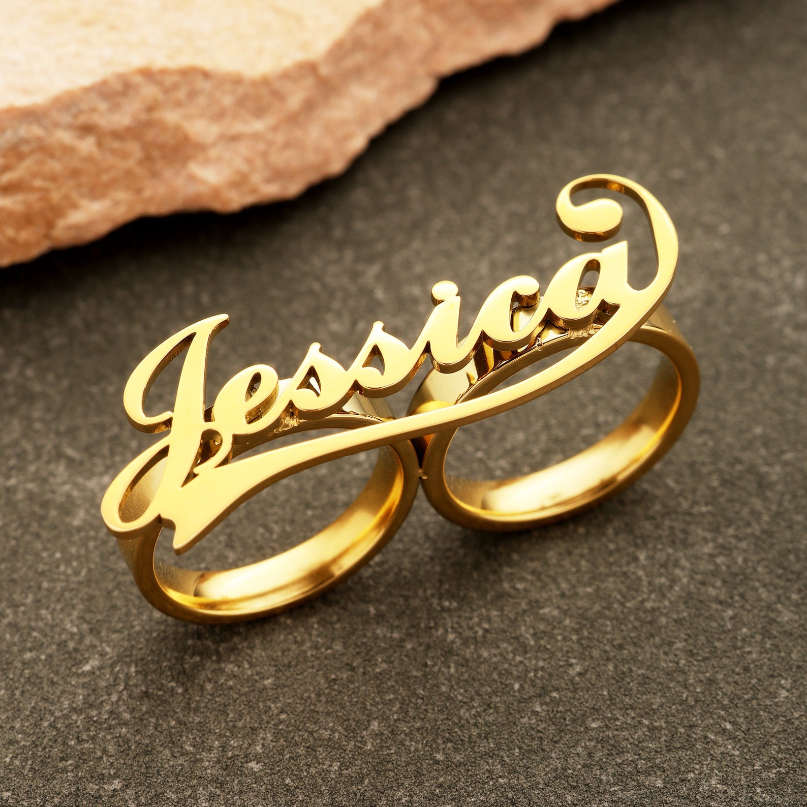 Custom Two Finger Name Ring, Nameplate Ring, 3D Name Finger Ring ...