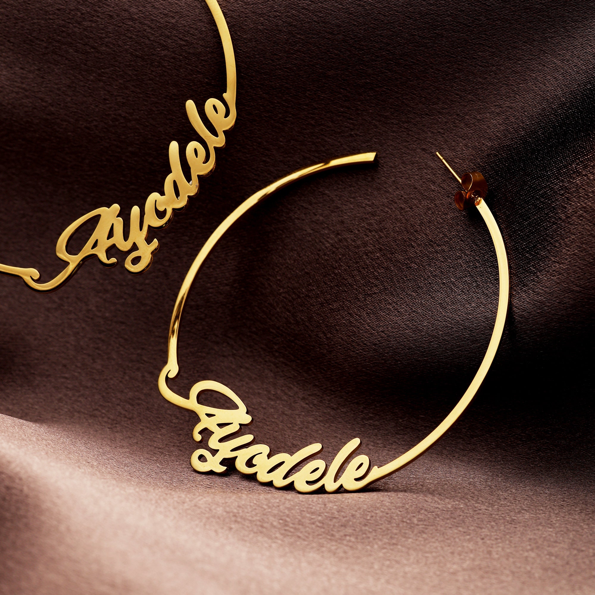 Custom Name Hoop Earrings, Name Plate Earrings, Letter Hoop Earrings ...