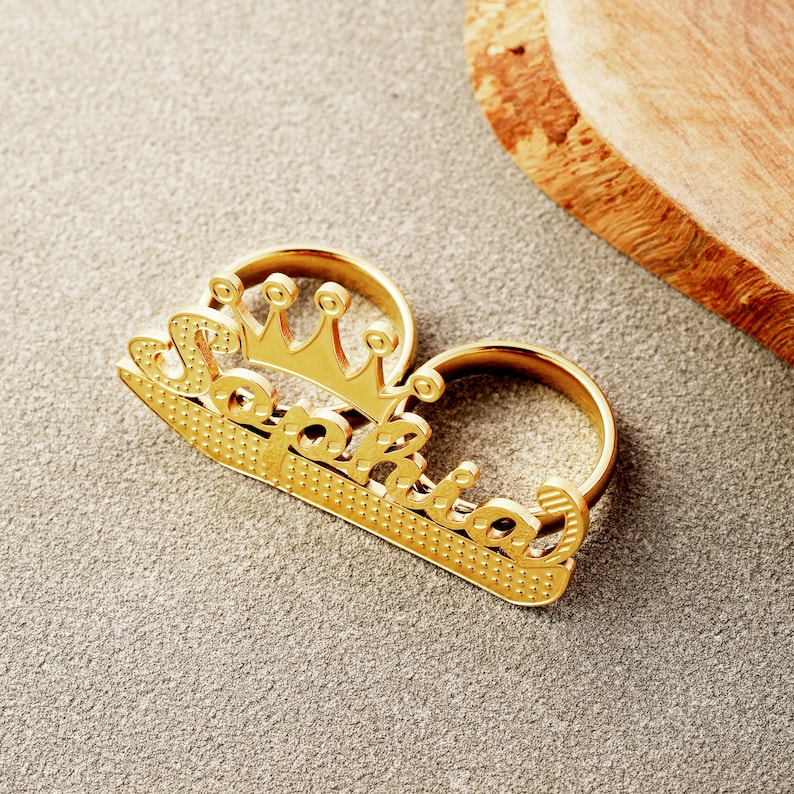 Custom Name Ring, Classic Two Finger Ring, Personalized Nameplate Ring ...