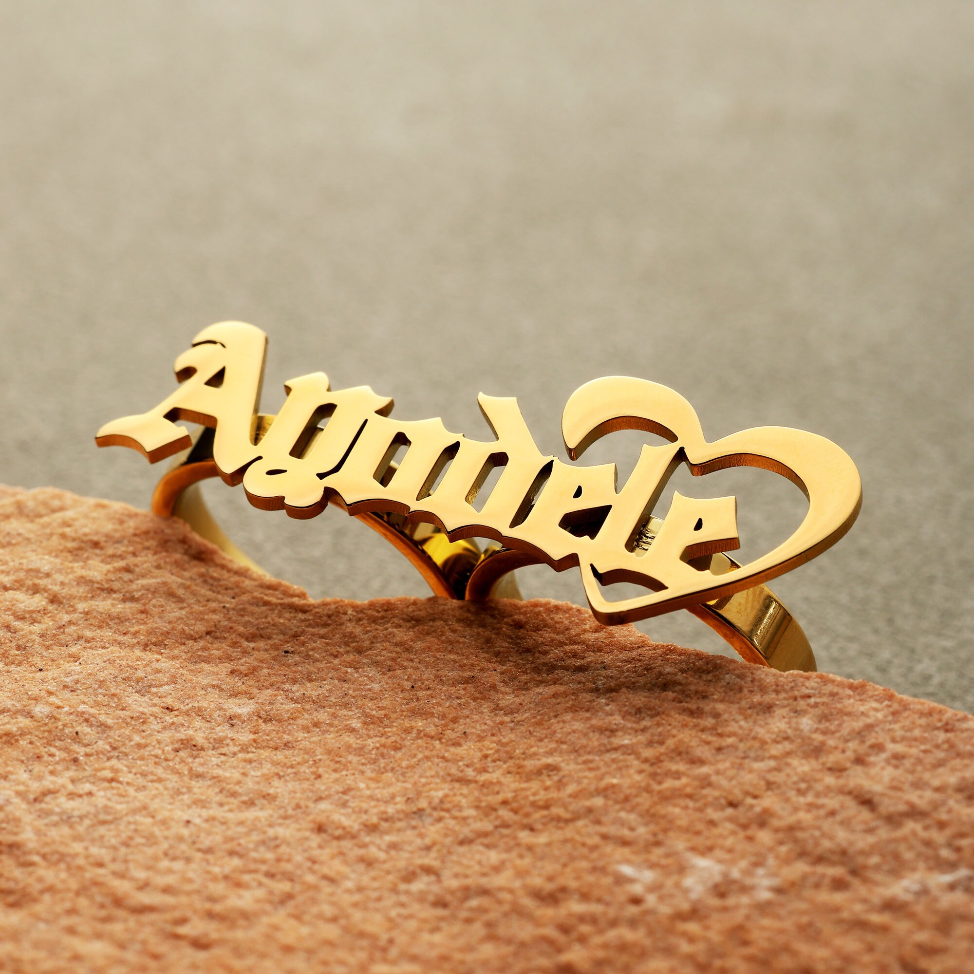 Custom Two Fingers Ring, Double Finger Ring, Nameplate Ring ...