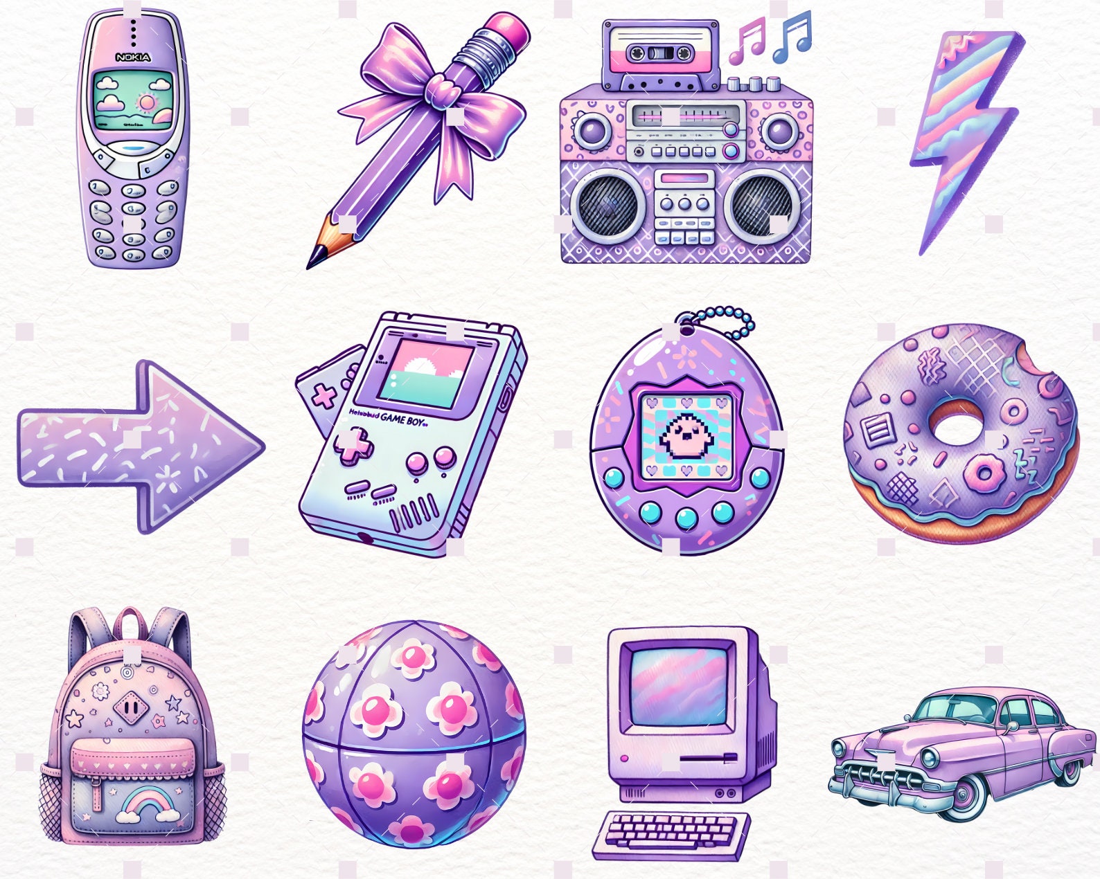 90s Retro Clipart Bundle Png, Vintage Phone Gameboy 80s Clipart Bundle ...