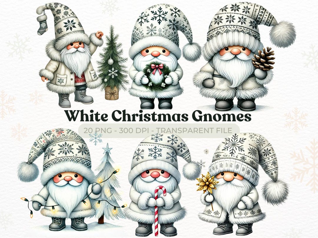 White Christmas Gnomes Watercolor Clipart Png,christmas Graphics ...