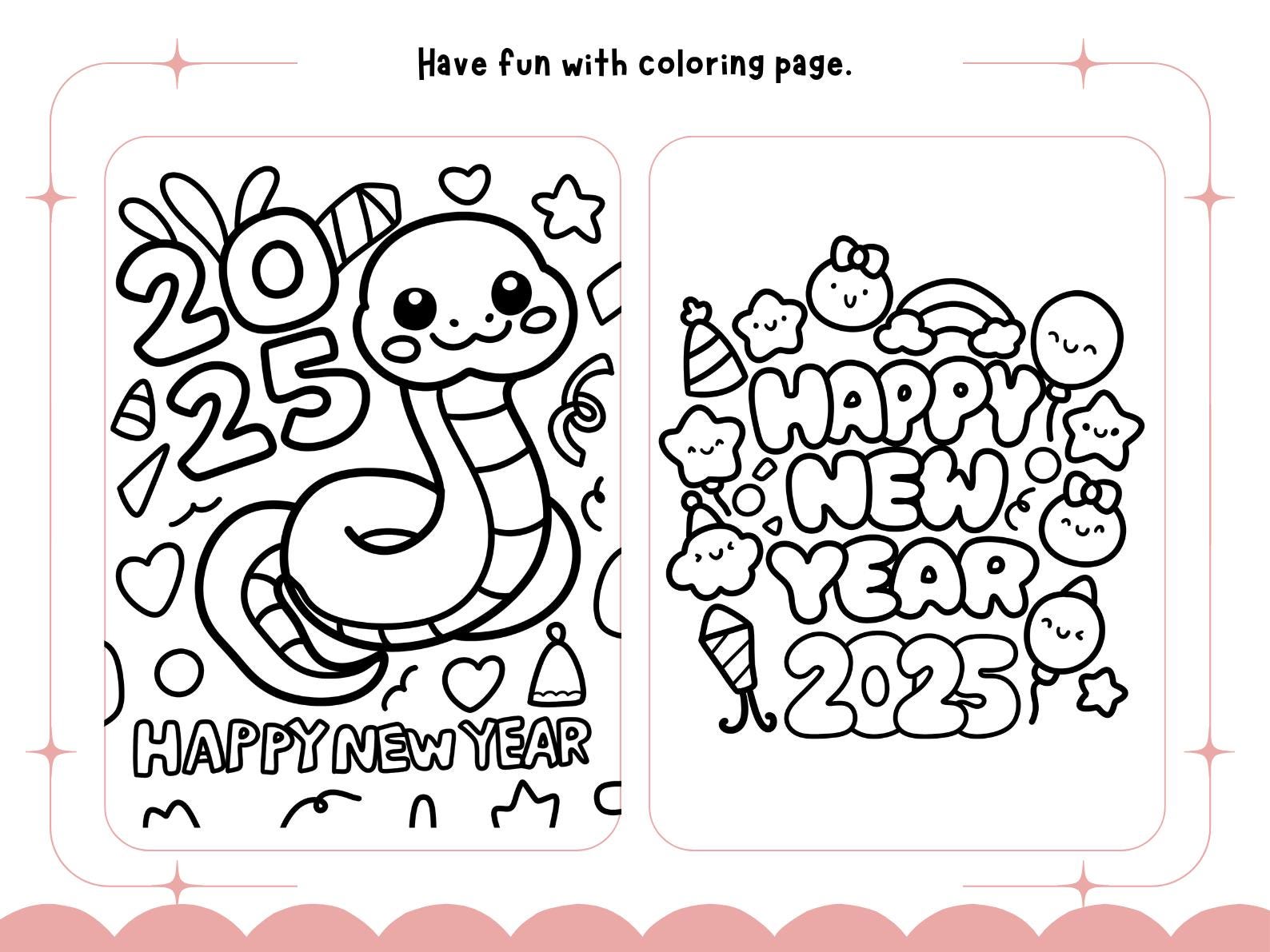 Happy New Year 2025 Coloring Pages | Bold and Easy Coloring Book, Year ...
