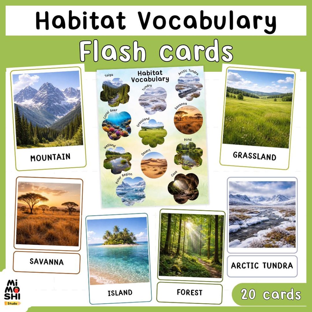 Habitat Vocabulary Flashcards Printable Learning Cards for Kids ...