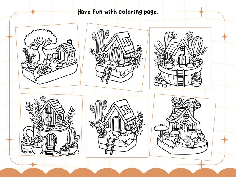 Miniature Garden Coloring Pages | Bold and Easy Coloring Book | Png ...
