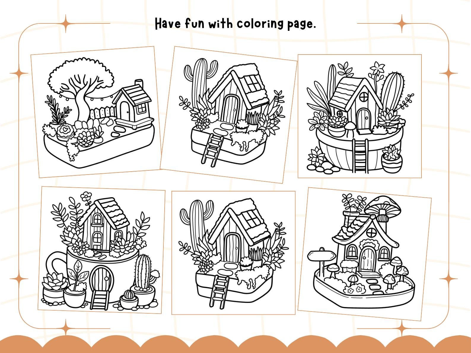 Miniature Garden Coloring Pages | Bold and Easy Coloring Book | Png ...