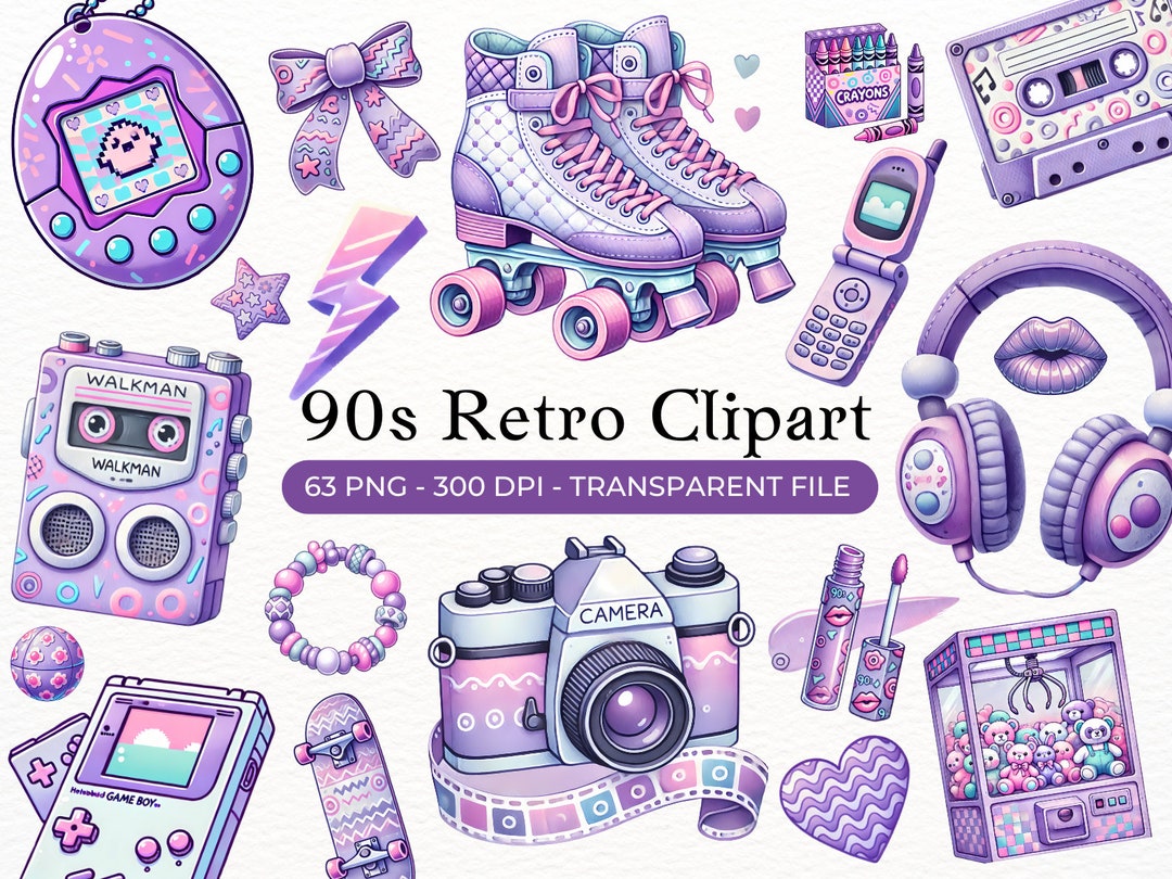 90s Retro Clipart Bundle Png, Vintage Phone Gameboy 80s Clipart Bundle ...