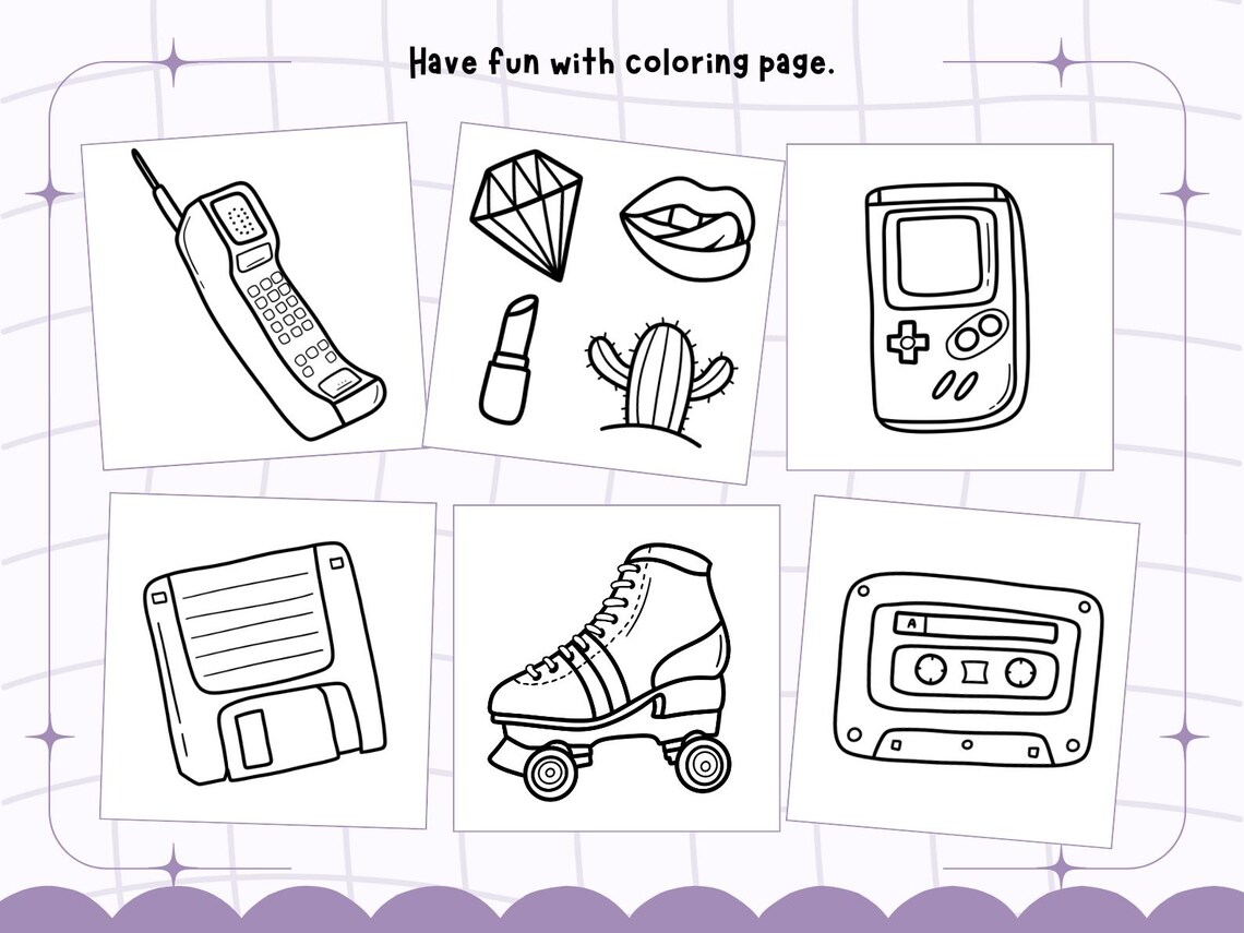 Groovy 90s Coloring Pages, Cute Digital Coloring Book, Printable ...
