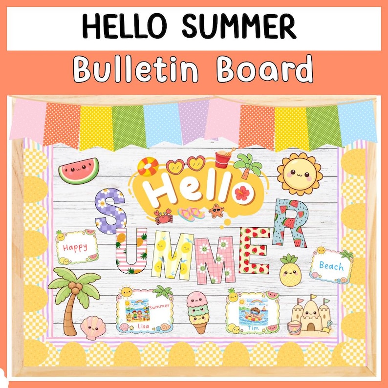 Hello Summer Bulletin Board Kit, Summer Classroom Decor, Printable ...
