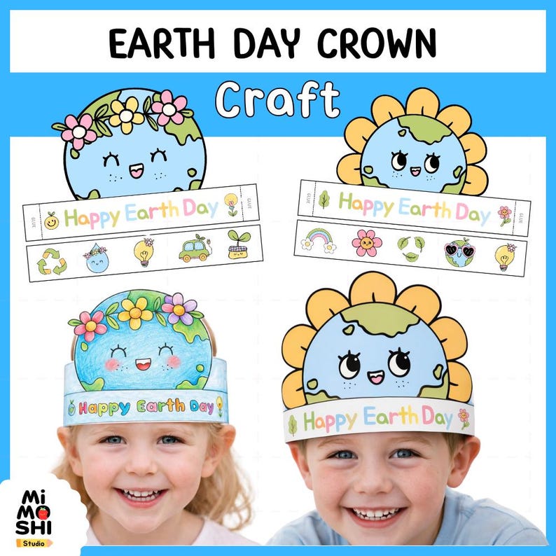Earth Day Crown Craft Printable for Kids, Earth Day Headband Coloring ...