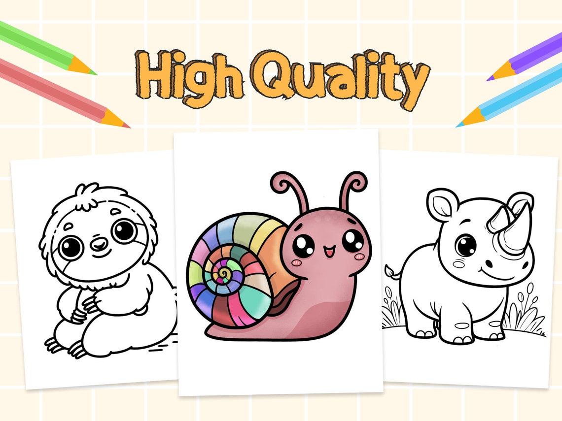 Cute Animals Coloring Book Pages for Kids Coloring Pages, Easy to Color ...