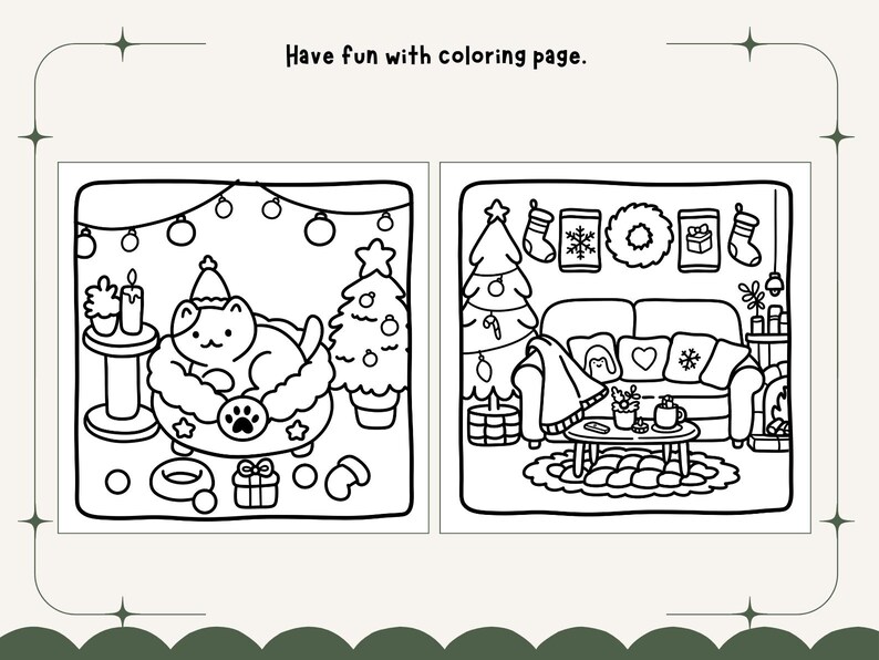 Christmas Coloring Pages: Cozy Corner Scenes (PNG + PDF) - Etsy