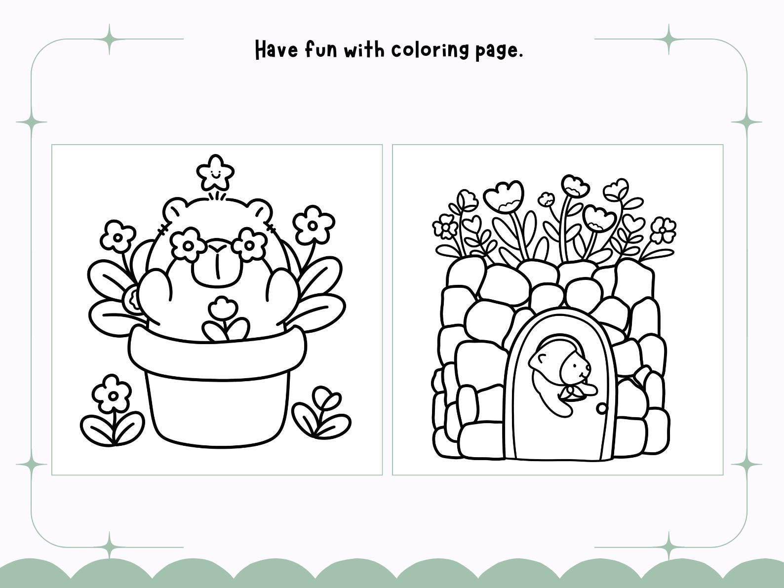Cute Animal Pot Plant Coloring Pages | Easy Floral Designs (PNG + PDF ...