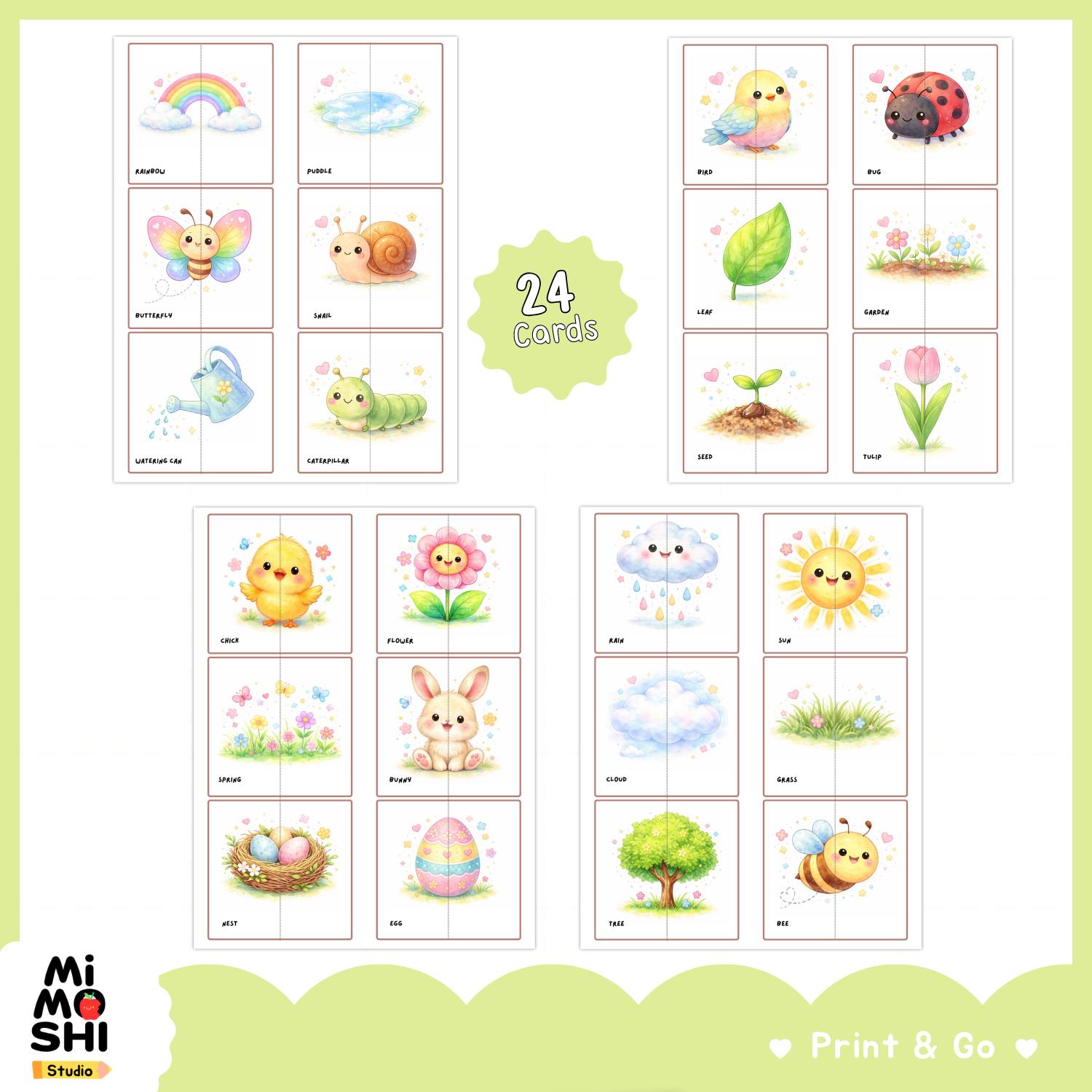 Spring Puzzle Matching Game Printable for Toddlers | 24 Spring Cards ...