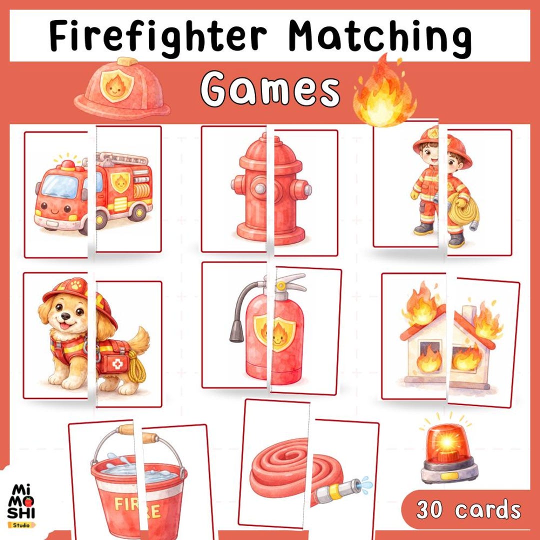 Firefighter Matching Games Cut and Match Activity for Preschool ...