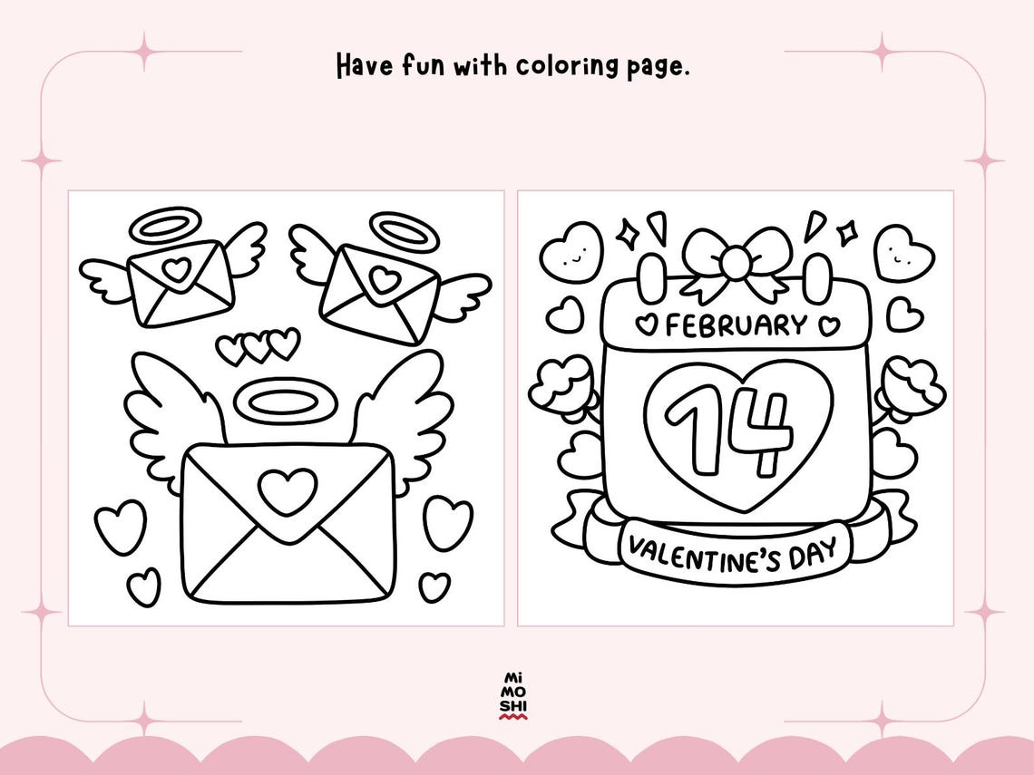 90's Valentine Coloring Pages: Bold & Easy, Retro Love (PNG + PDF) - Etsy