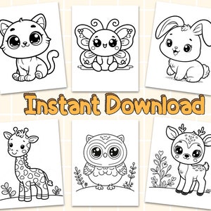 Cute Animals Coloring Book Pages for Kids Coloring Pages, Easy to Color ...
